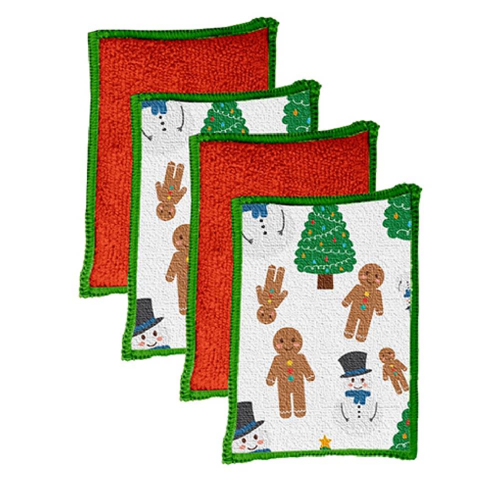 Christmas Tree Microfibre Sponges - 4 Pack